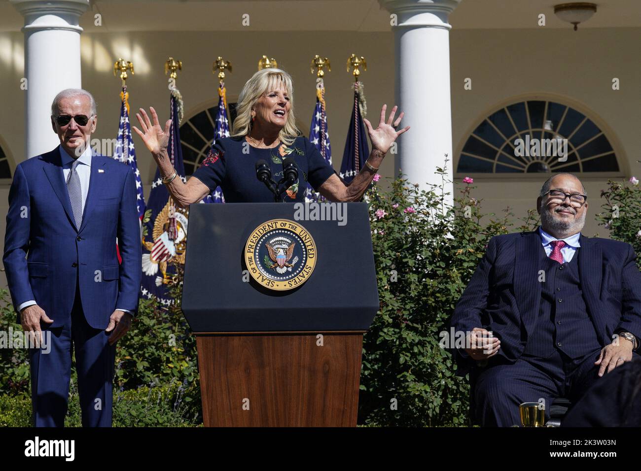 President Joe Biden and Mayor Tim Adams (Bowie, MD) listen as First ...