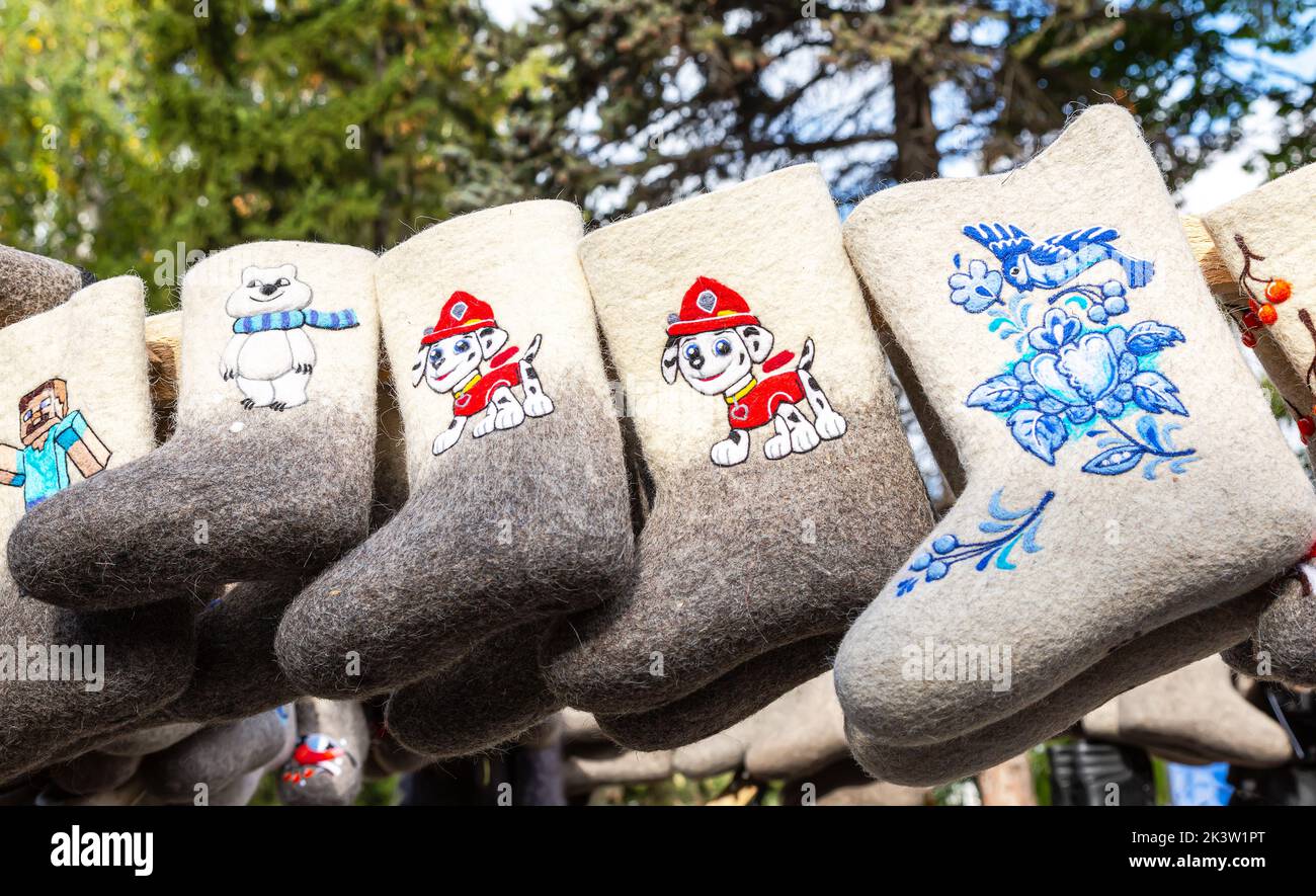 Samara, Russia - September 24, 2022: Traditional russian felted boots ...