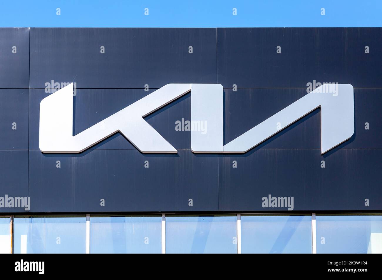 Samara, Russia - August 26, 2022: KIA Motors dealership logo. Kia ...