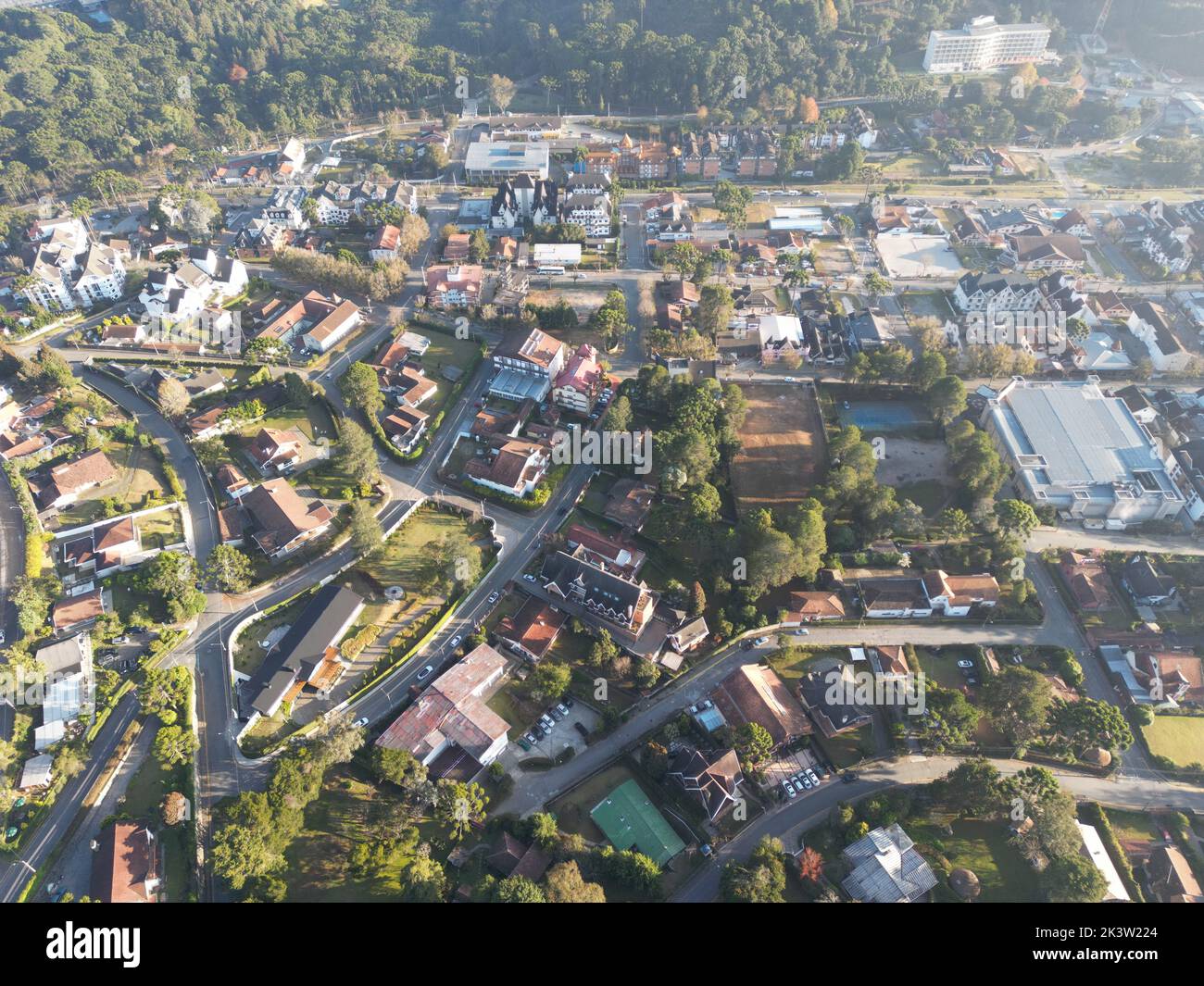 An aerial view of the cityscape of Campos do Jordao in Capivari, Brazil ...