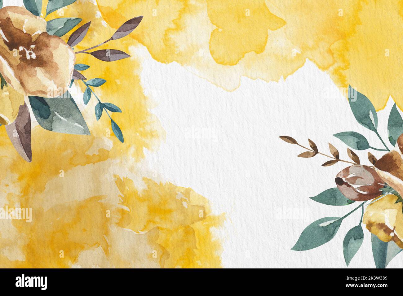 watercolor paper background texture. floral border background in green ...