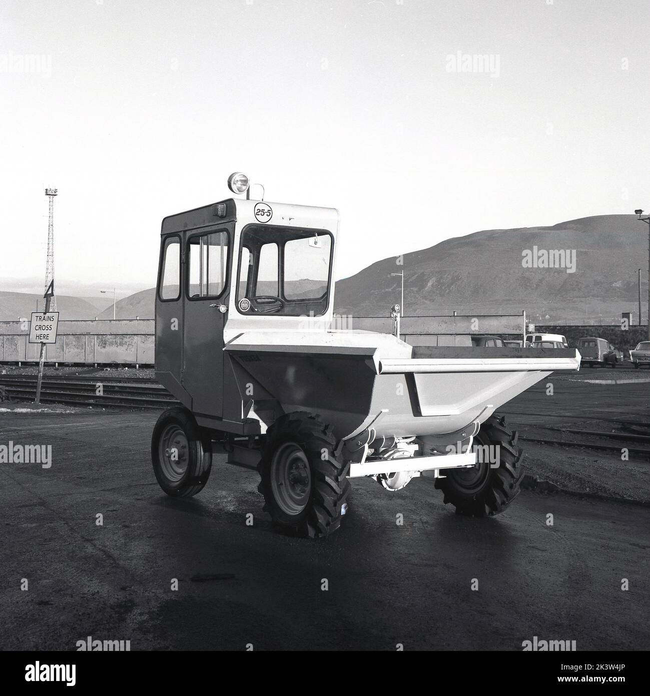 1950s, historical, a mini back or reverse dumper truck, with cabin, on ...