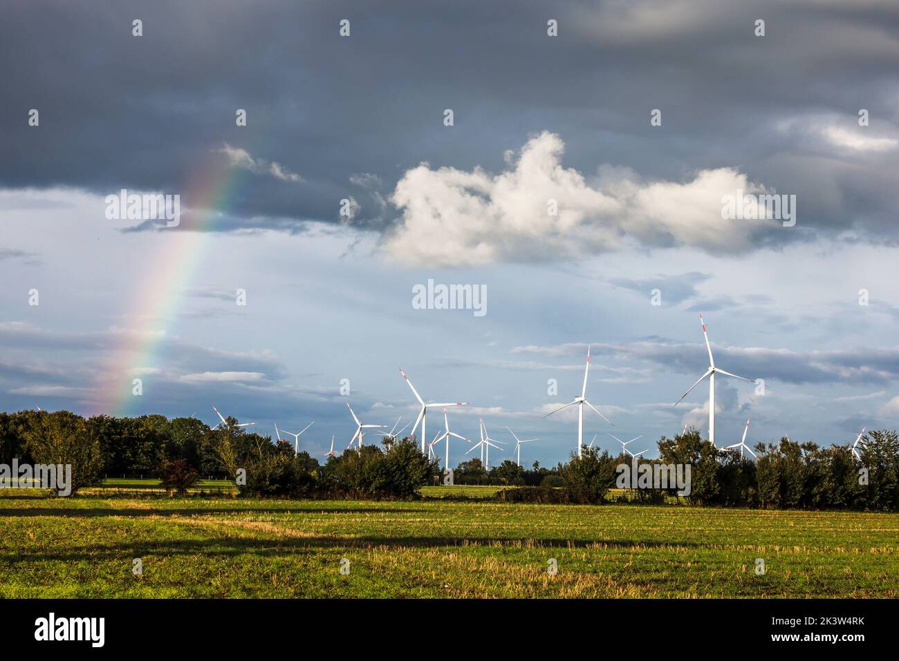 Rainbow over wind turbines hi-res stock photography and images - Alamy