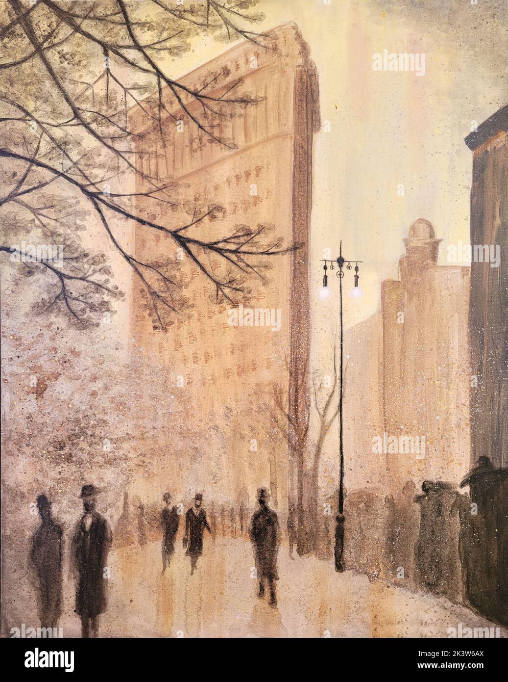 1912 scene of the iconic Flatiron building in New York City, towering ...