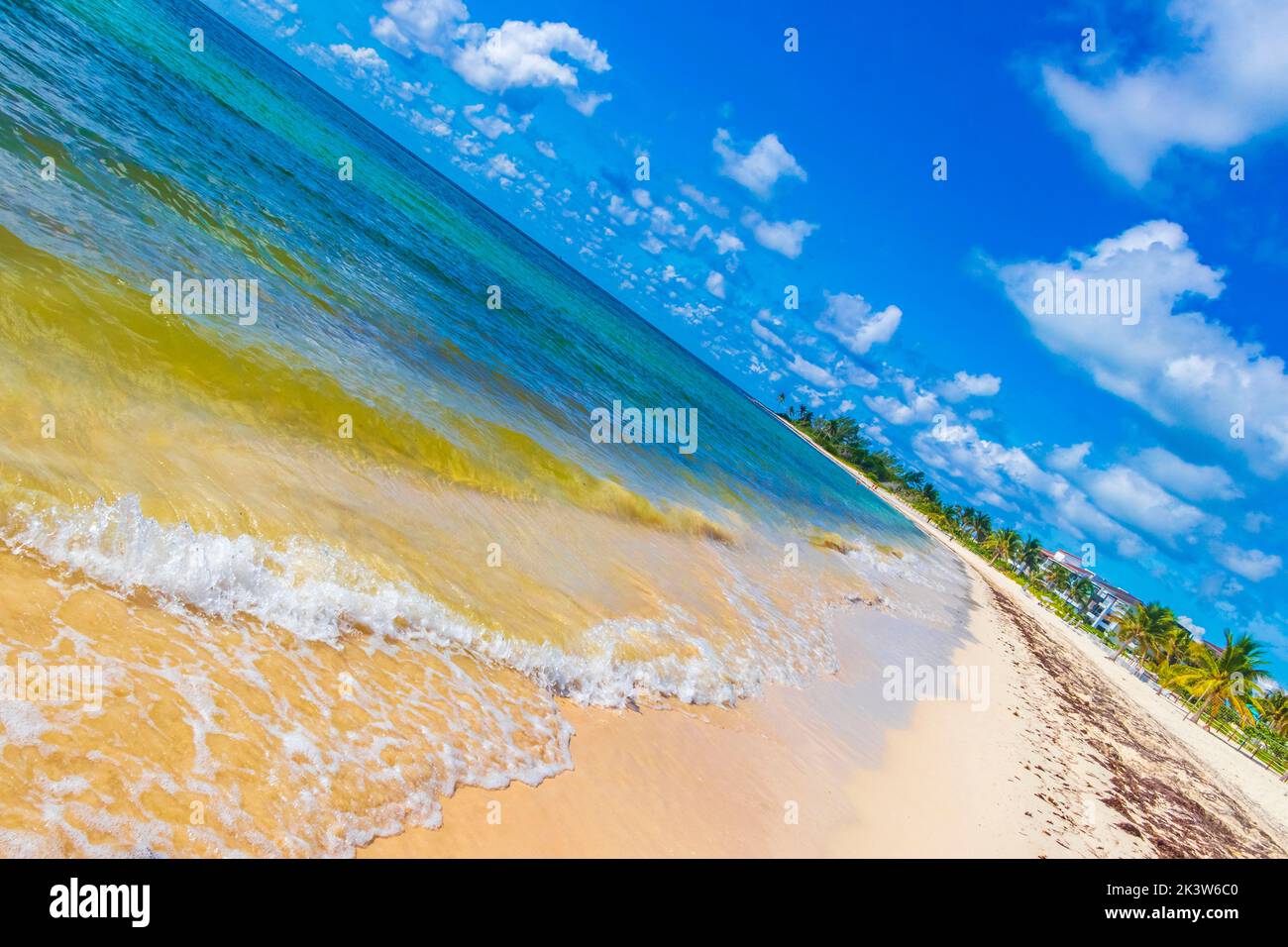 Tropical mexican beach landscape panorama with clear turquoise blue ...