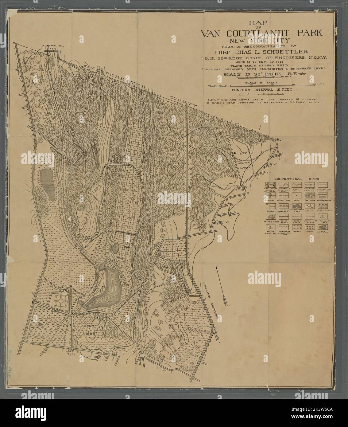 Map of Van Courtlandt Park, Bronx New York City, from a reconnaissance ...