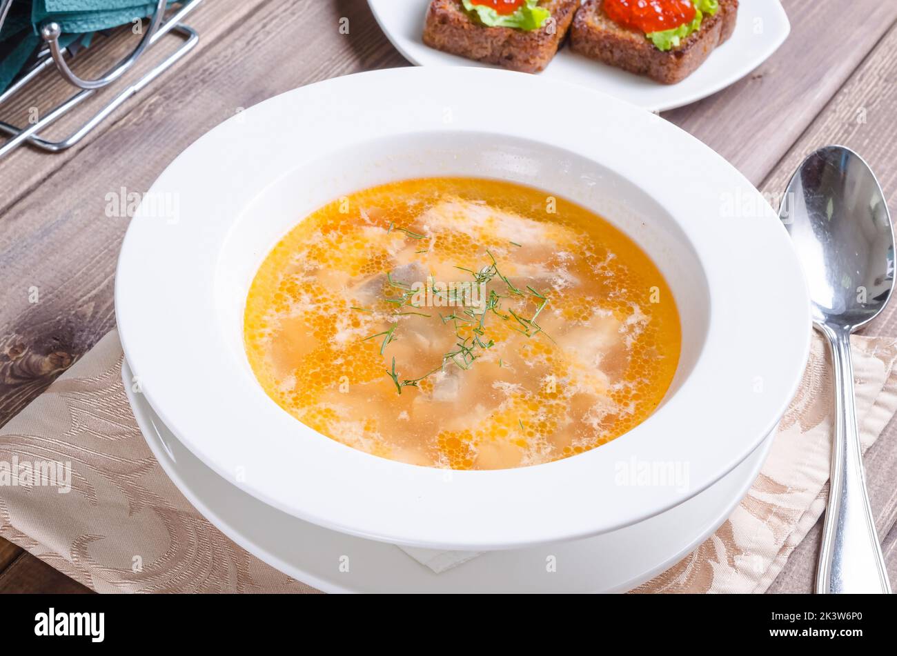 Fish soup - tsarist Russian fish soup with sandwiches with red caviar ...