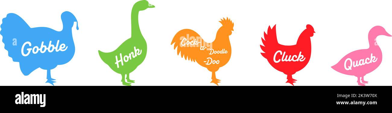 Farm animal silhouettes with hand draw lettering. Gobble, Honk, Cock-a ...
