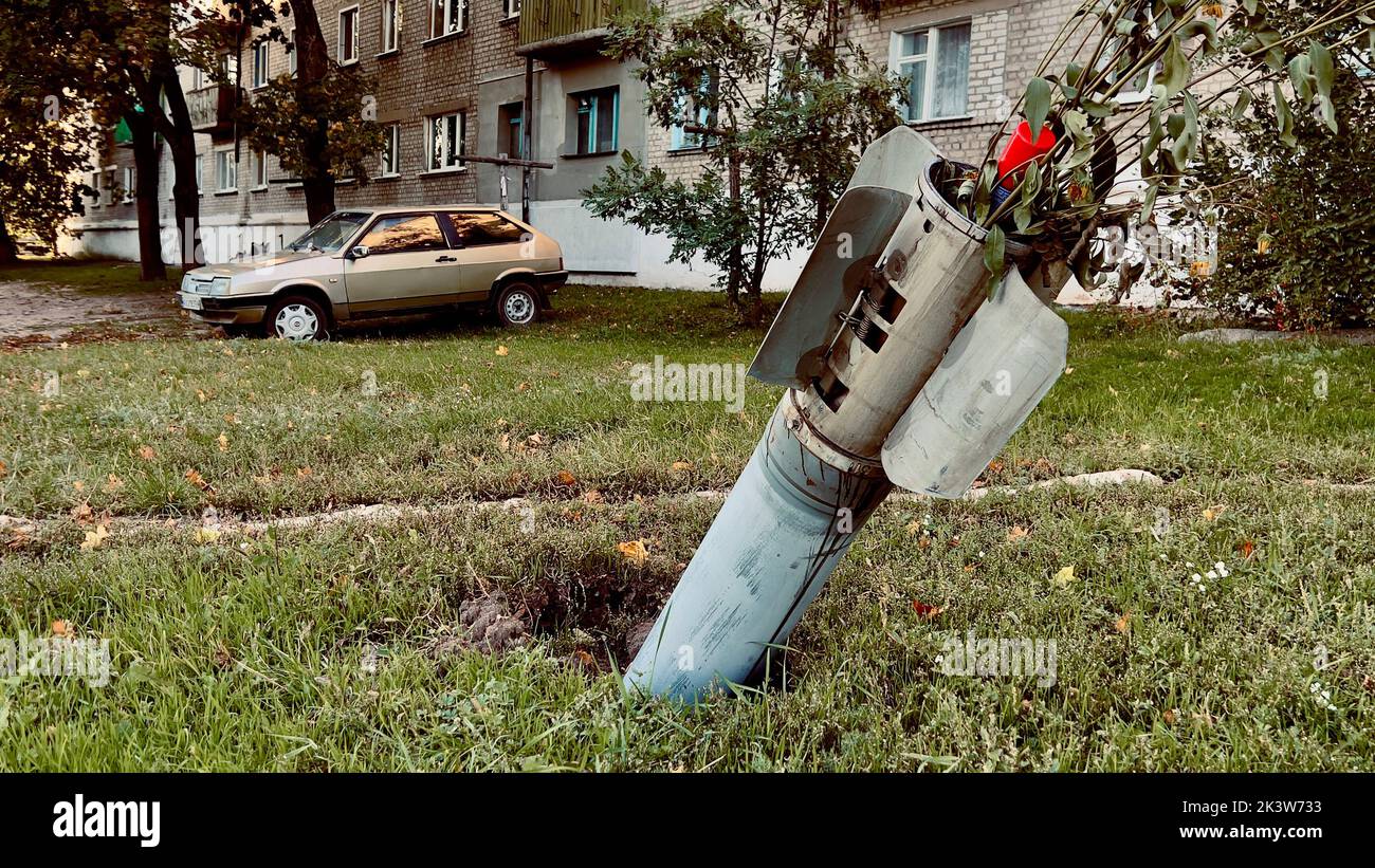 Unexploded rocket near an apartment building in the city of Kupiansk ...