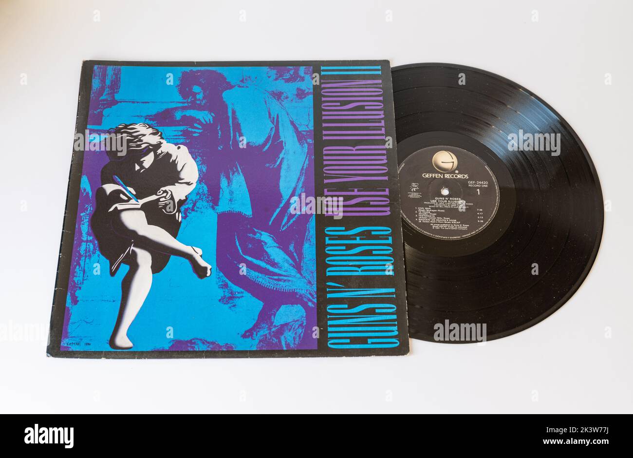 A top view of the cover of the Guns N Roses vinyl with the CD half ...