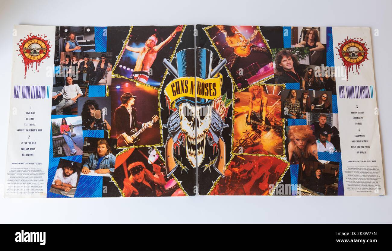 A top view of two covers of the Guns N Roses vinyl side by side ...