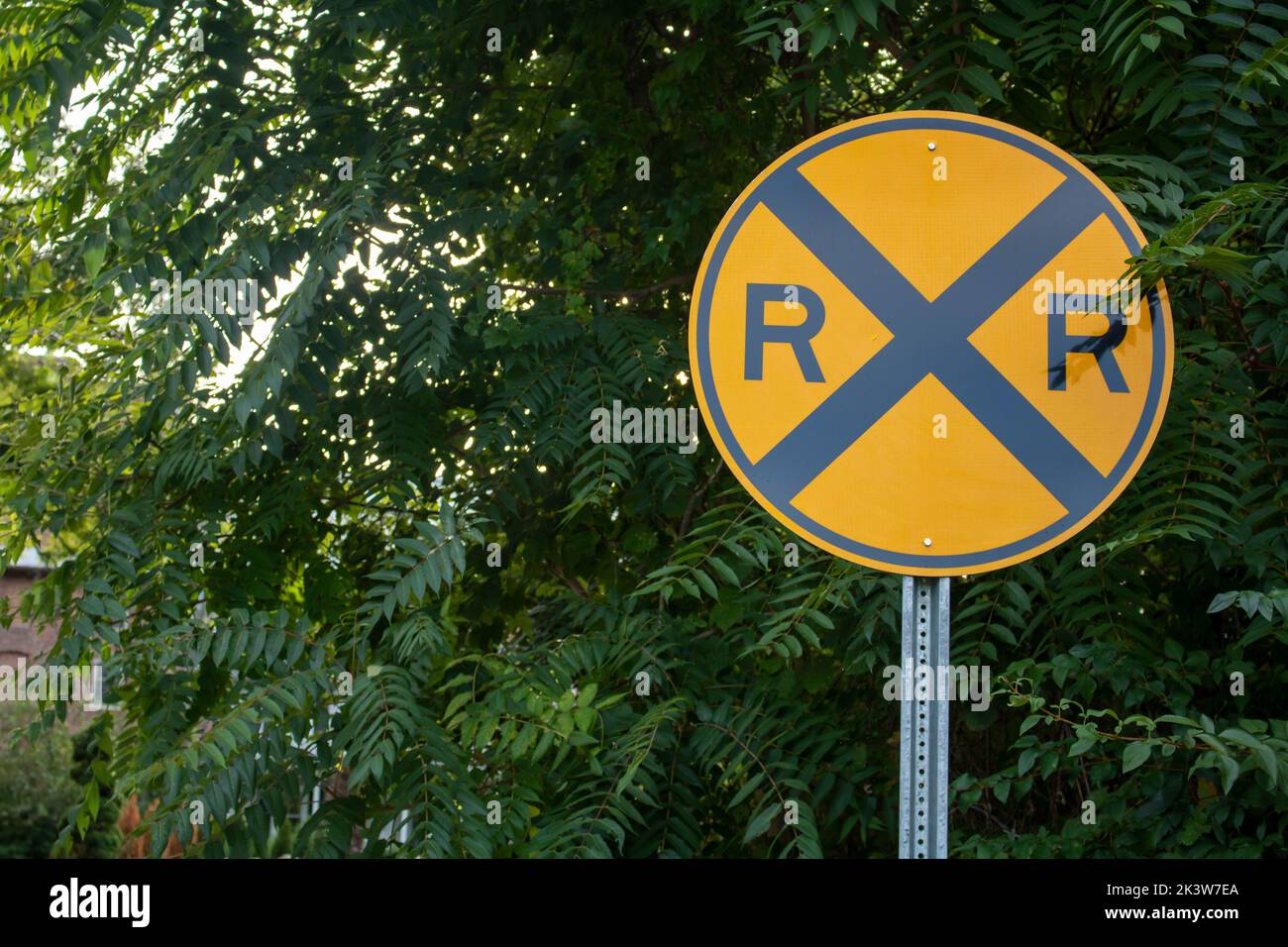 Yellow black round street sign showing to pedestrians and motores there ...