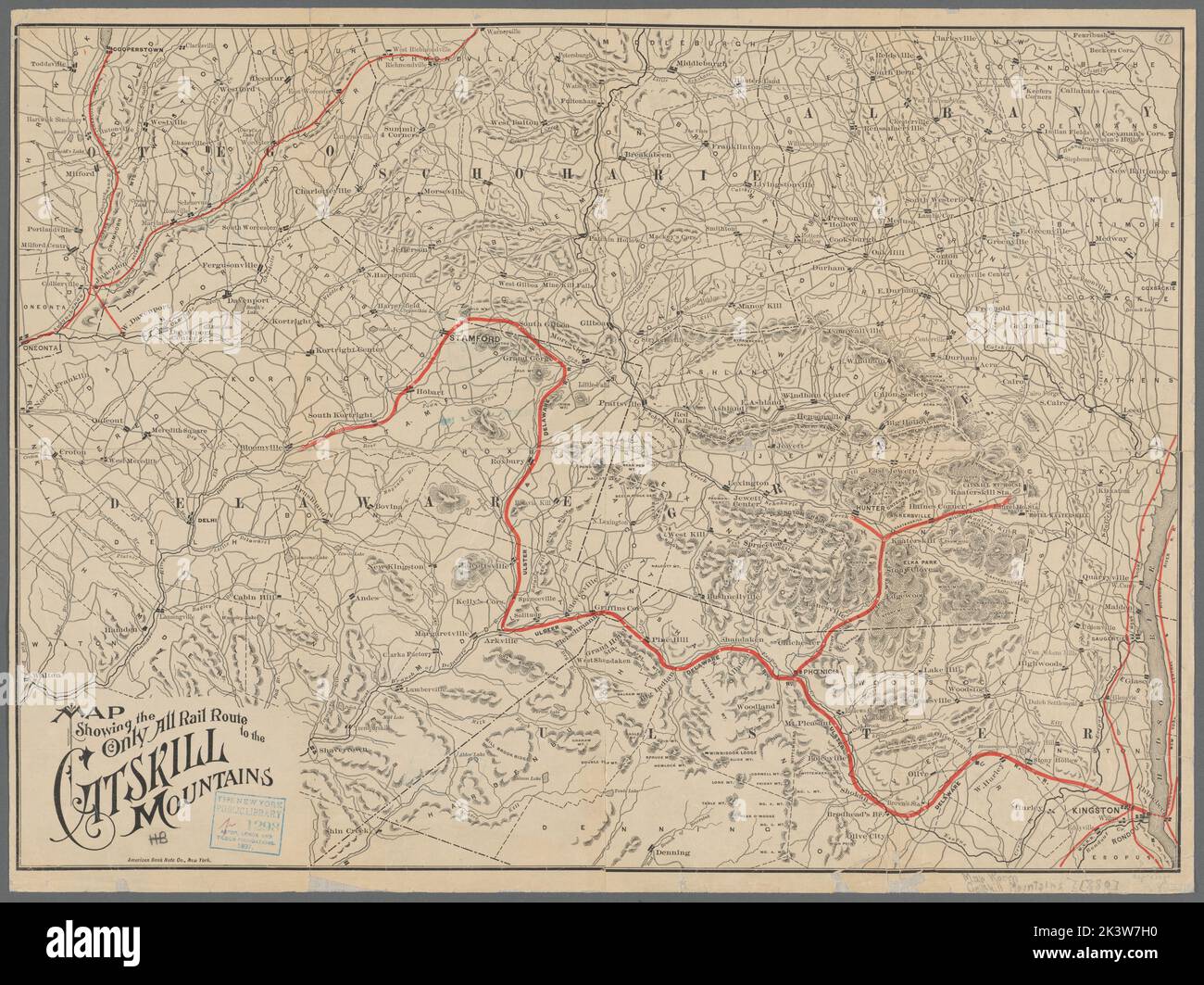 Map showing the only all rail route to the Catskill Mountains American ...