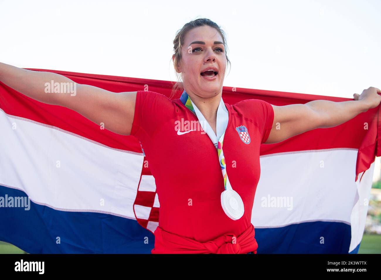 Sandra Perkovic of Croatia celebrating her silver medal in the women’s ...
