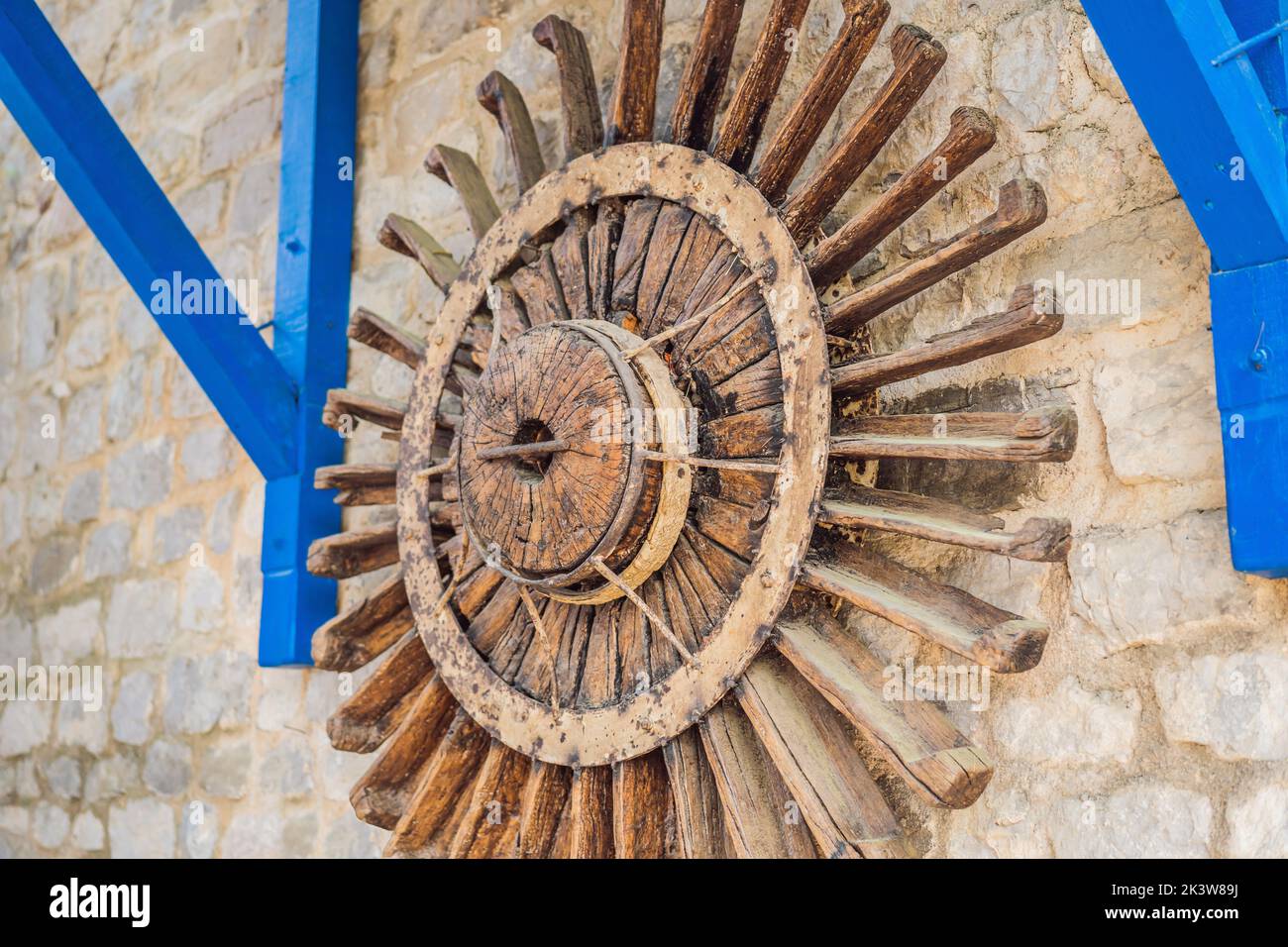 old vintage wooden wheel. 19th century wagon wooden wheel. antique ...