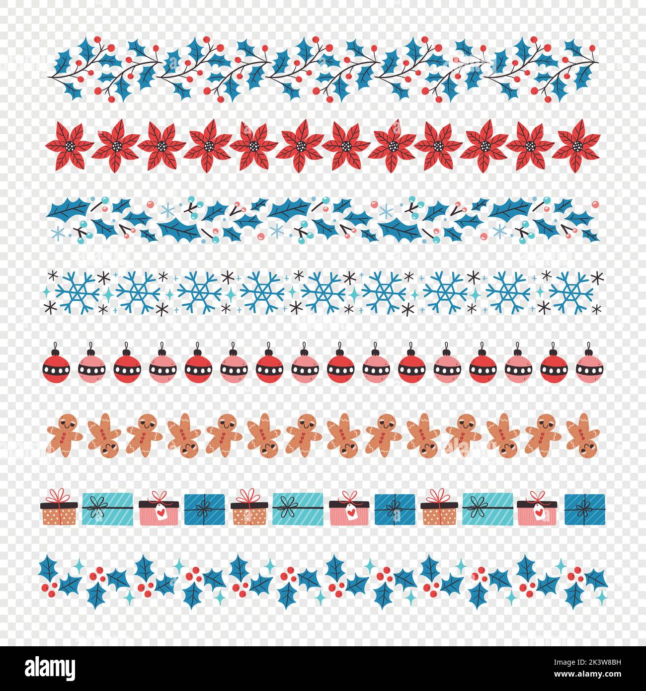 Winter decorative border collection. Seamless borders with christmas ...