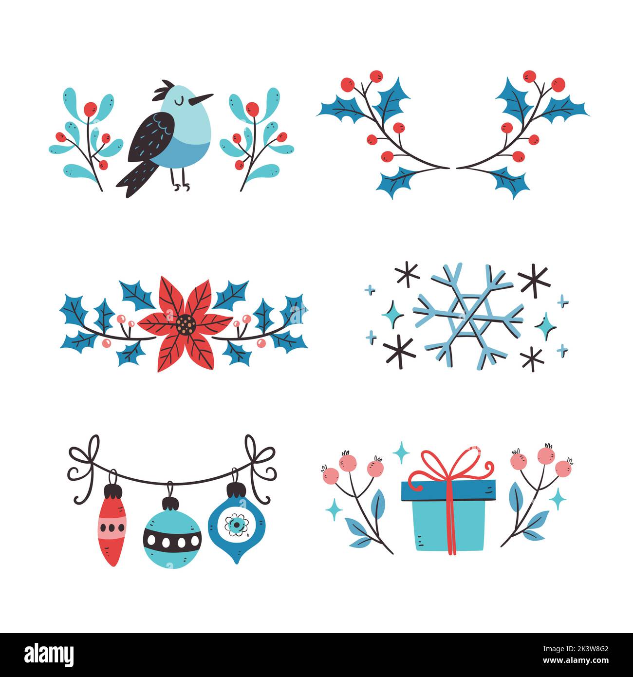 Winter decorative arrangements. Collection of cute dividers isolated on ...