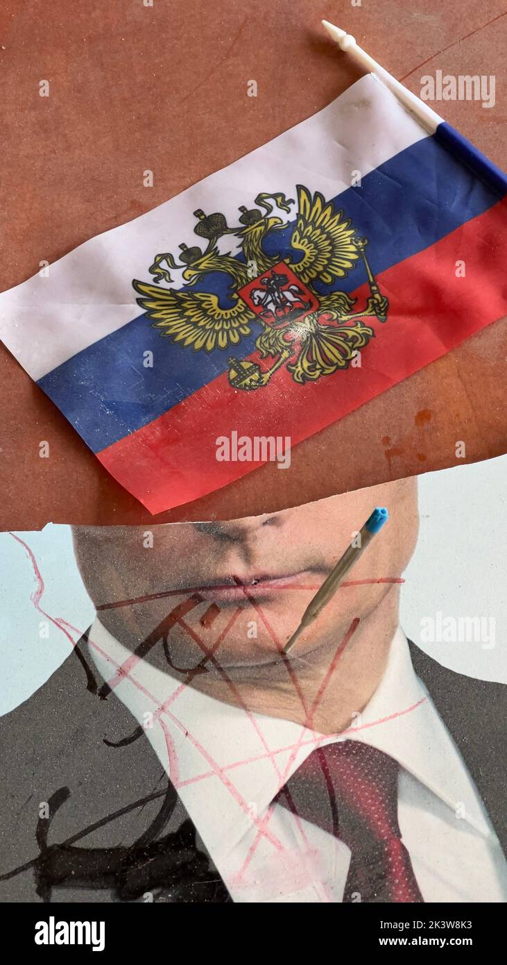 Destroyed portrait of Vladimir Putin in one of damaged buildings in ...