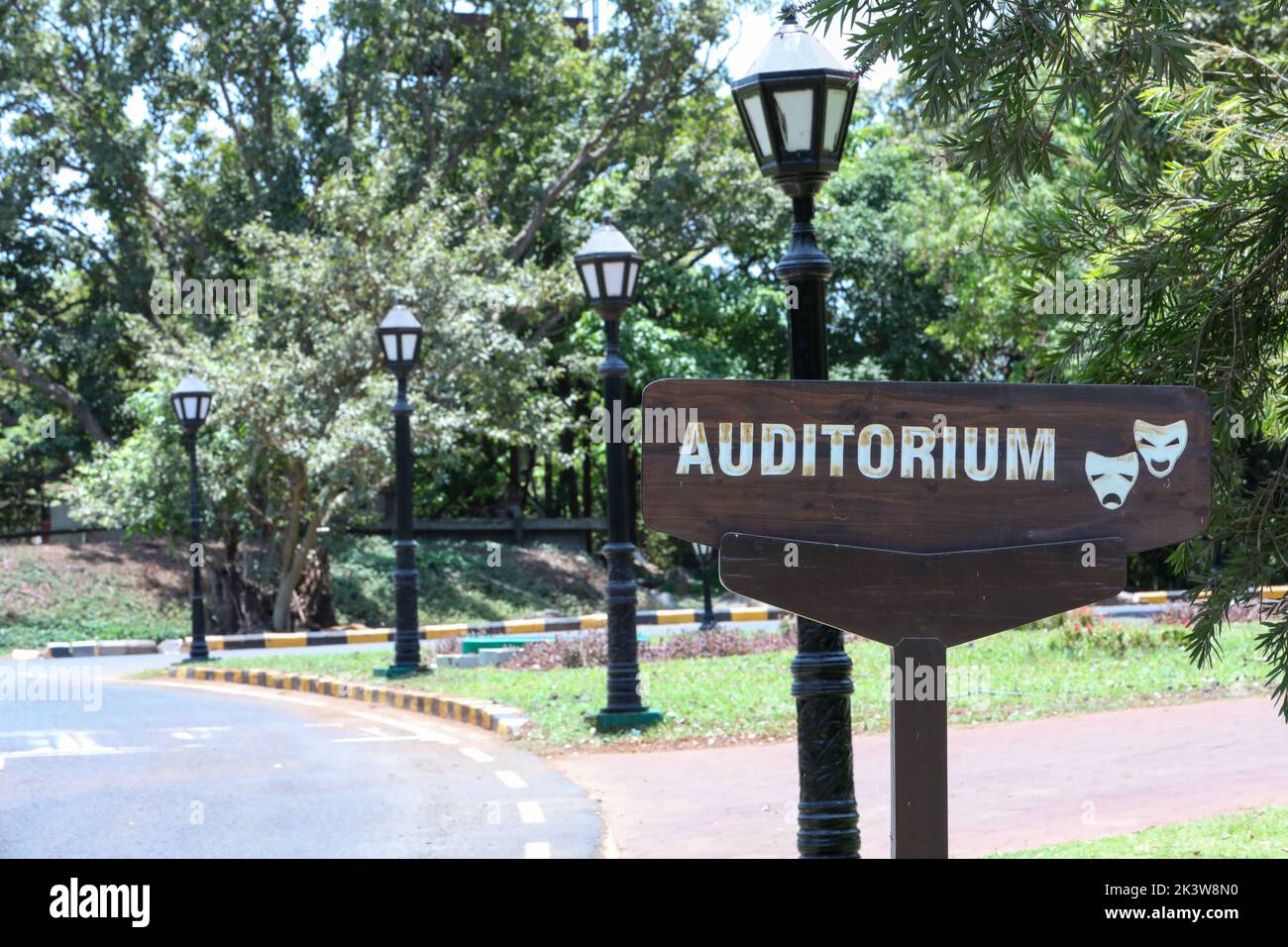 auditorium indication plate made of wood and stones Stock Photo - Alamy