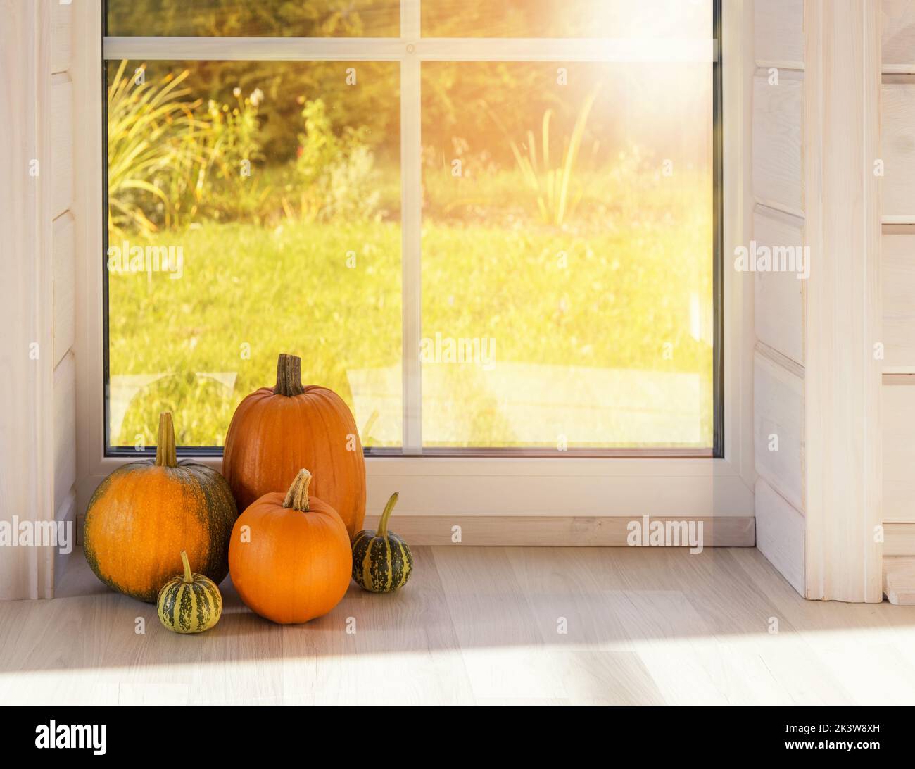 Bright photo studio interior with big window, high ceiling, white ...