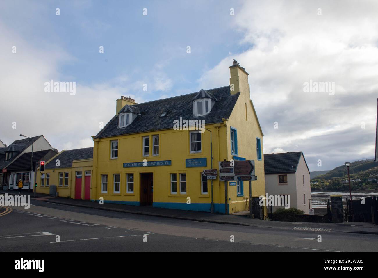 The bright yellow Portree Independent Hostel, Portree, Isle of Skye ...