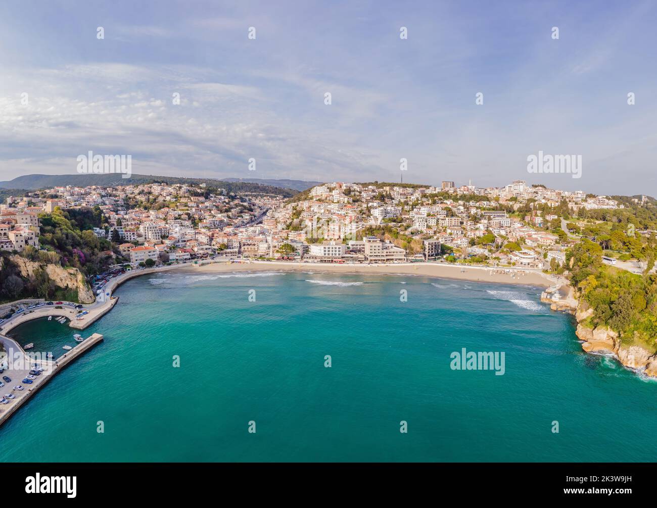 Amazing view on Ulcinj town in Montenegro. Clock Tower of Ulcinj Sahat ...