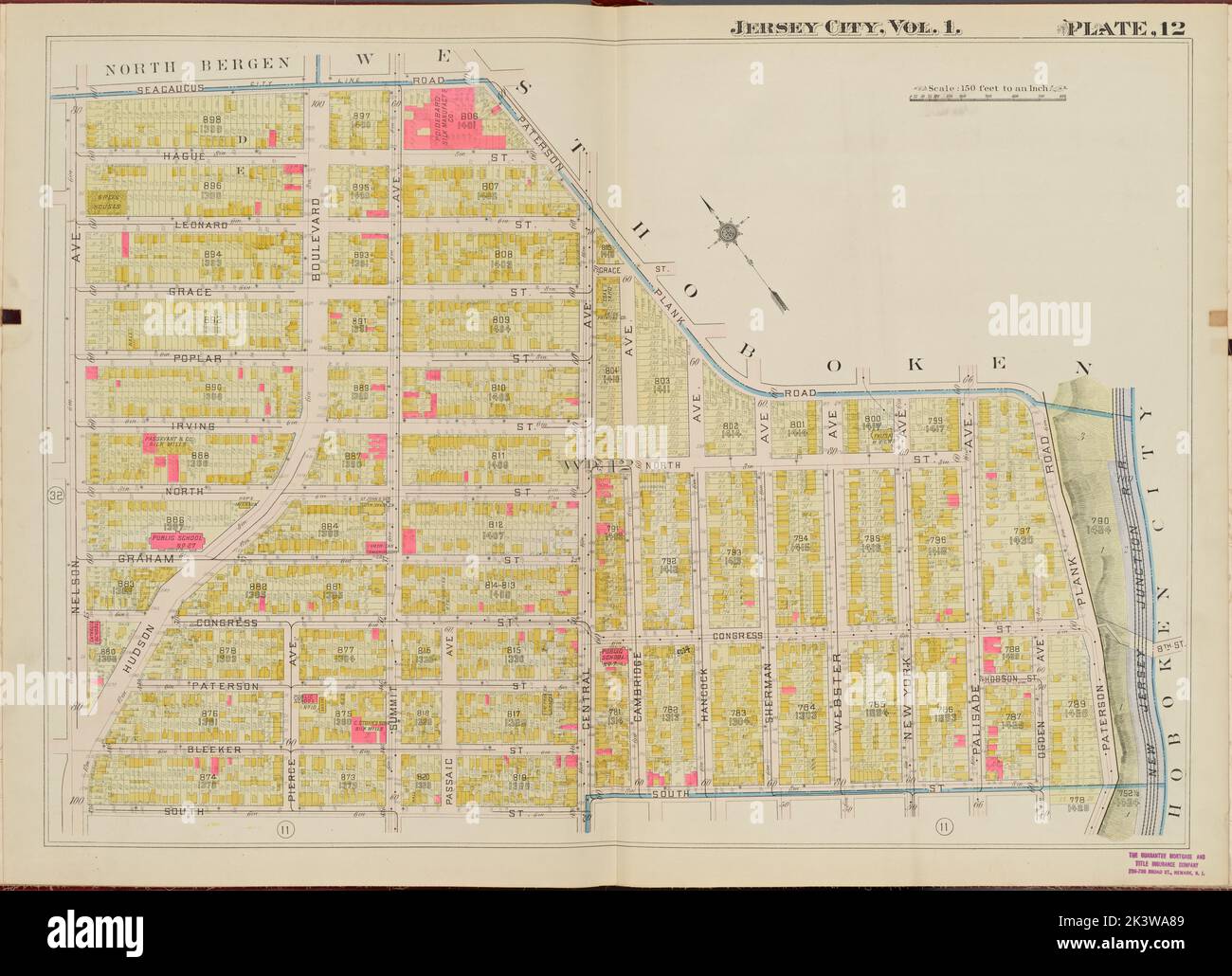Hudson County, V. 1, Double Page Plate No. 12 Map bounded by Paterson ...