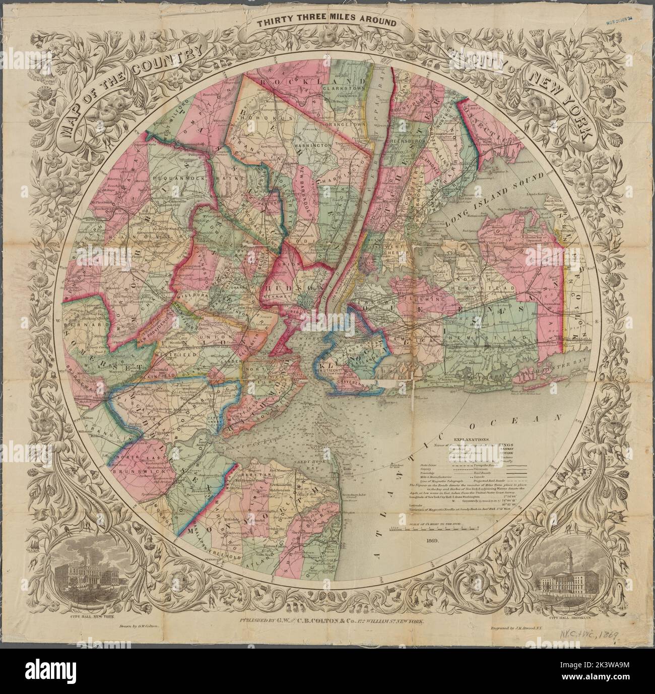 Map of the country thirty-three miles around the City of New York 1869 ...