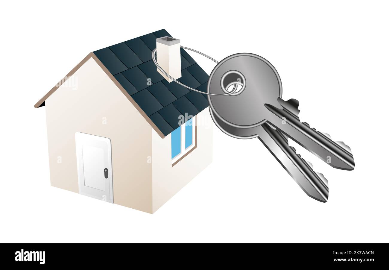 Little house and keys isolated on a white backgroud illustrtation ...
