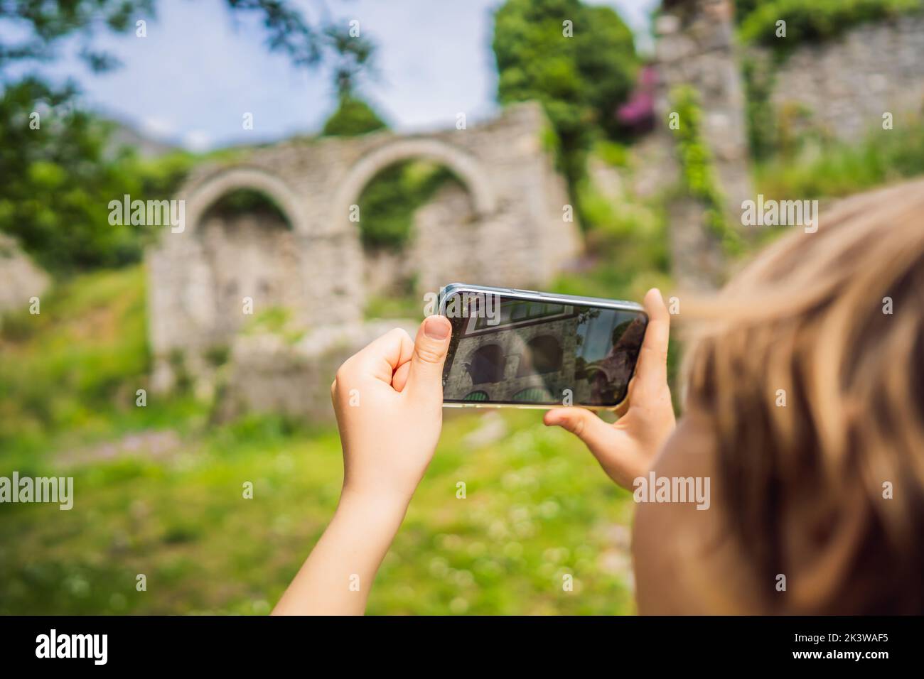 Augmented reality concept. Hand holding smart phone use AR application ...