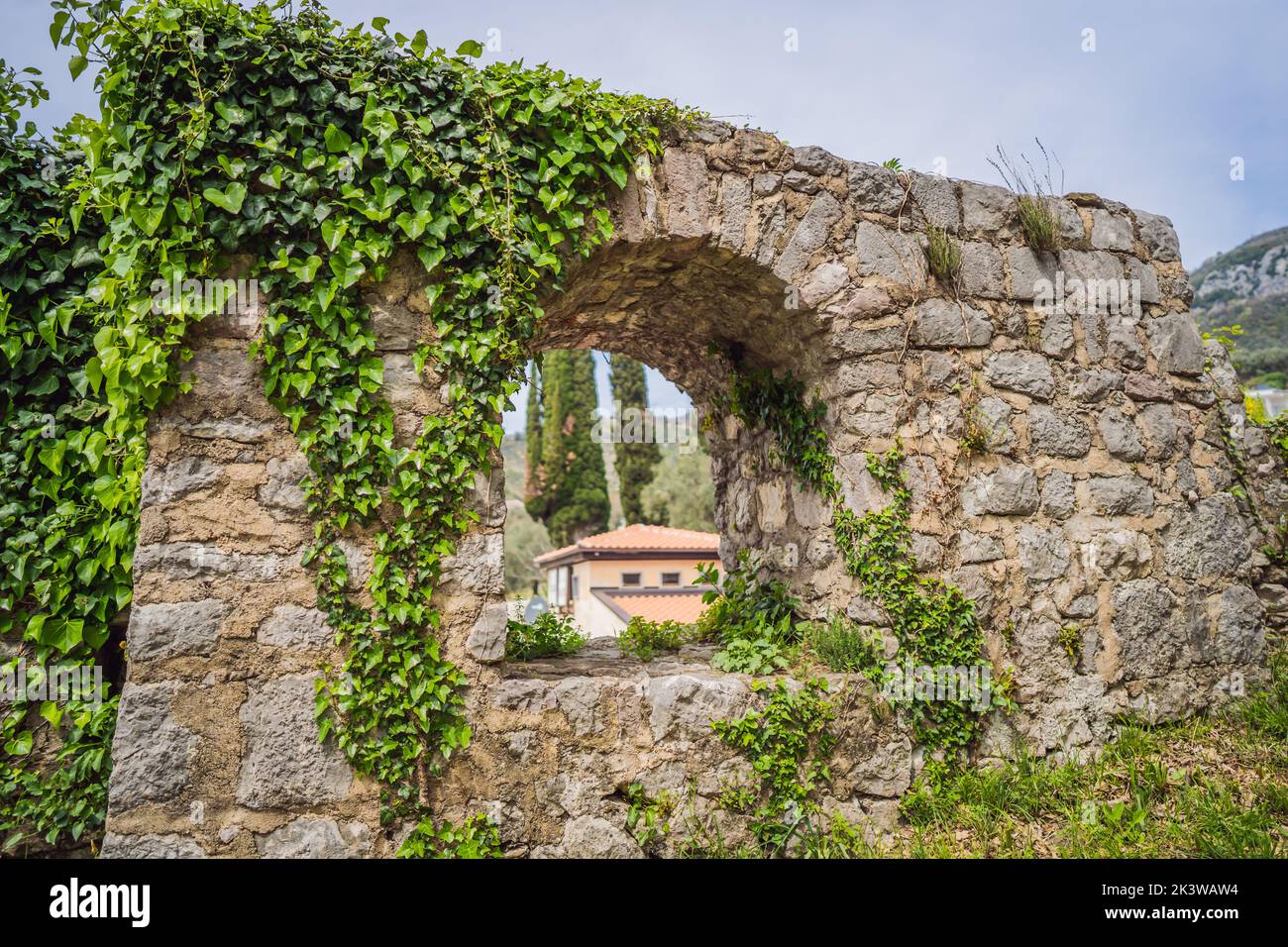 Old city. Sunny view of ruins of citadel in Stari Bar town near Bar ...