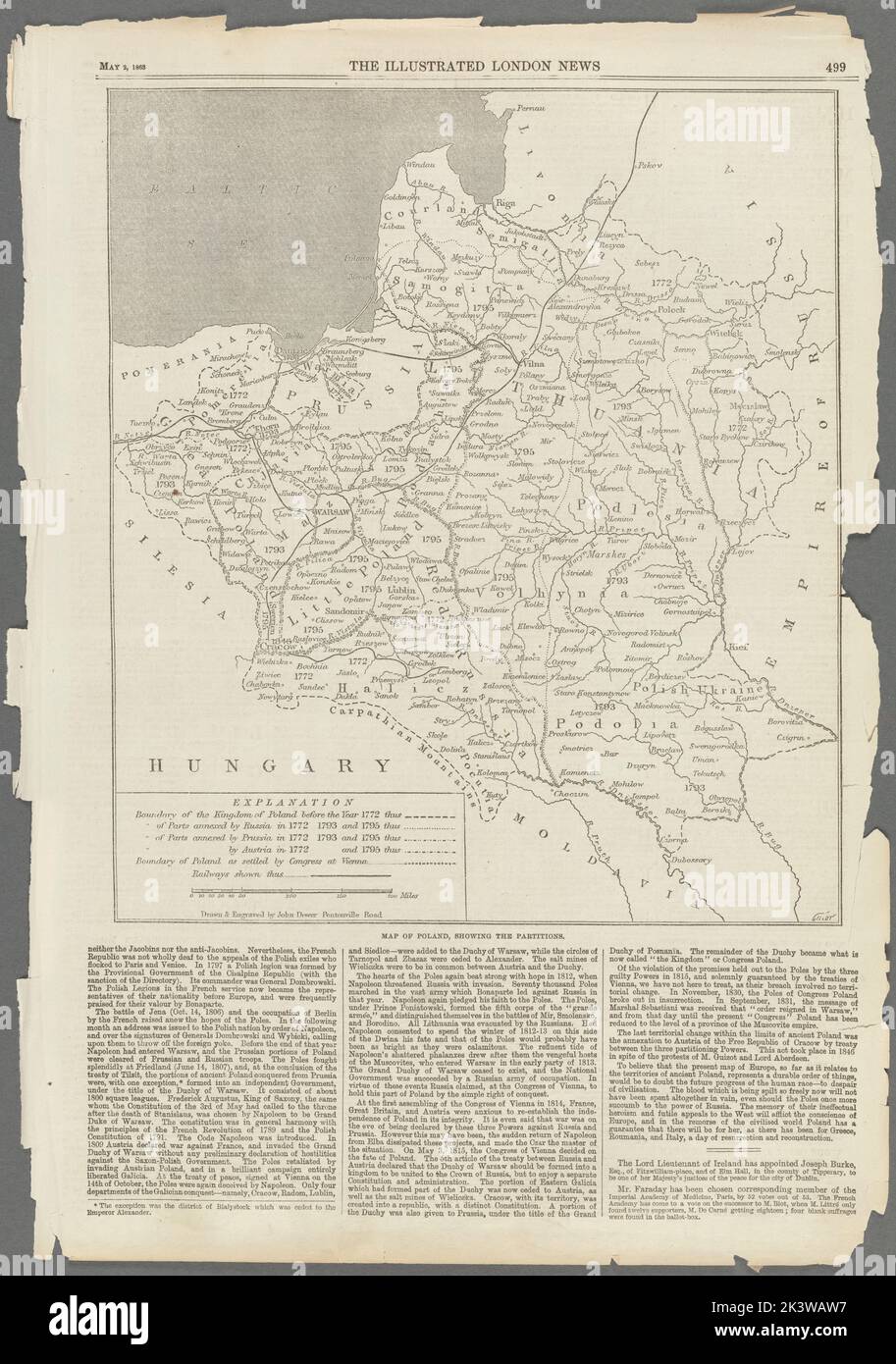 Map of Poland, showing the partitions, page 499 text. Maps. 1863-05-02 ...
