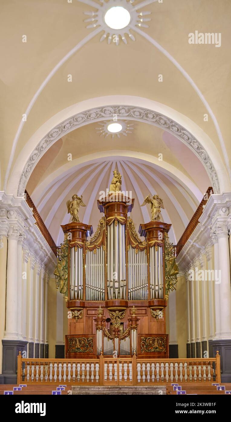 Inside of Arequipa Cathedral. Arequipa Peru. Pipe organ and interior of ...