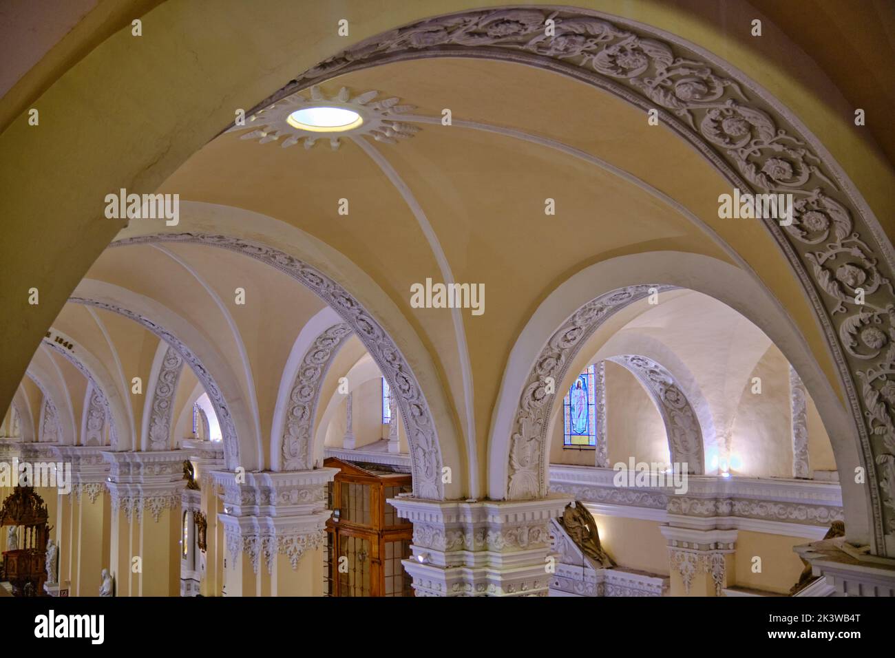 Inside of Arequipa Cathedral. Arequipa Peru. Pipe organ and interior of ...
