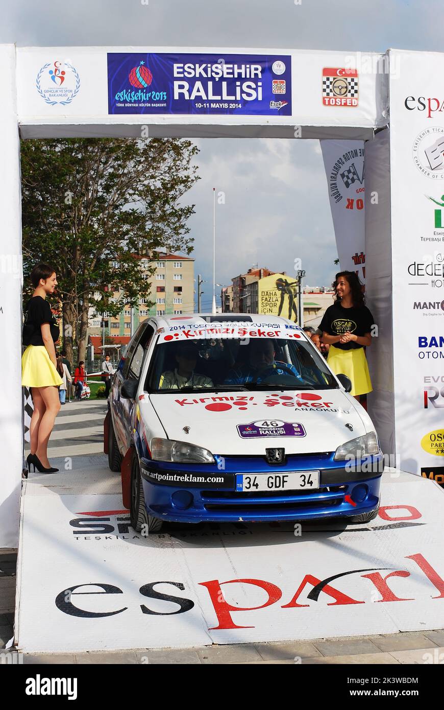 A vertical shot of a decorated show racing car participating at the ...