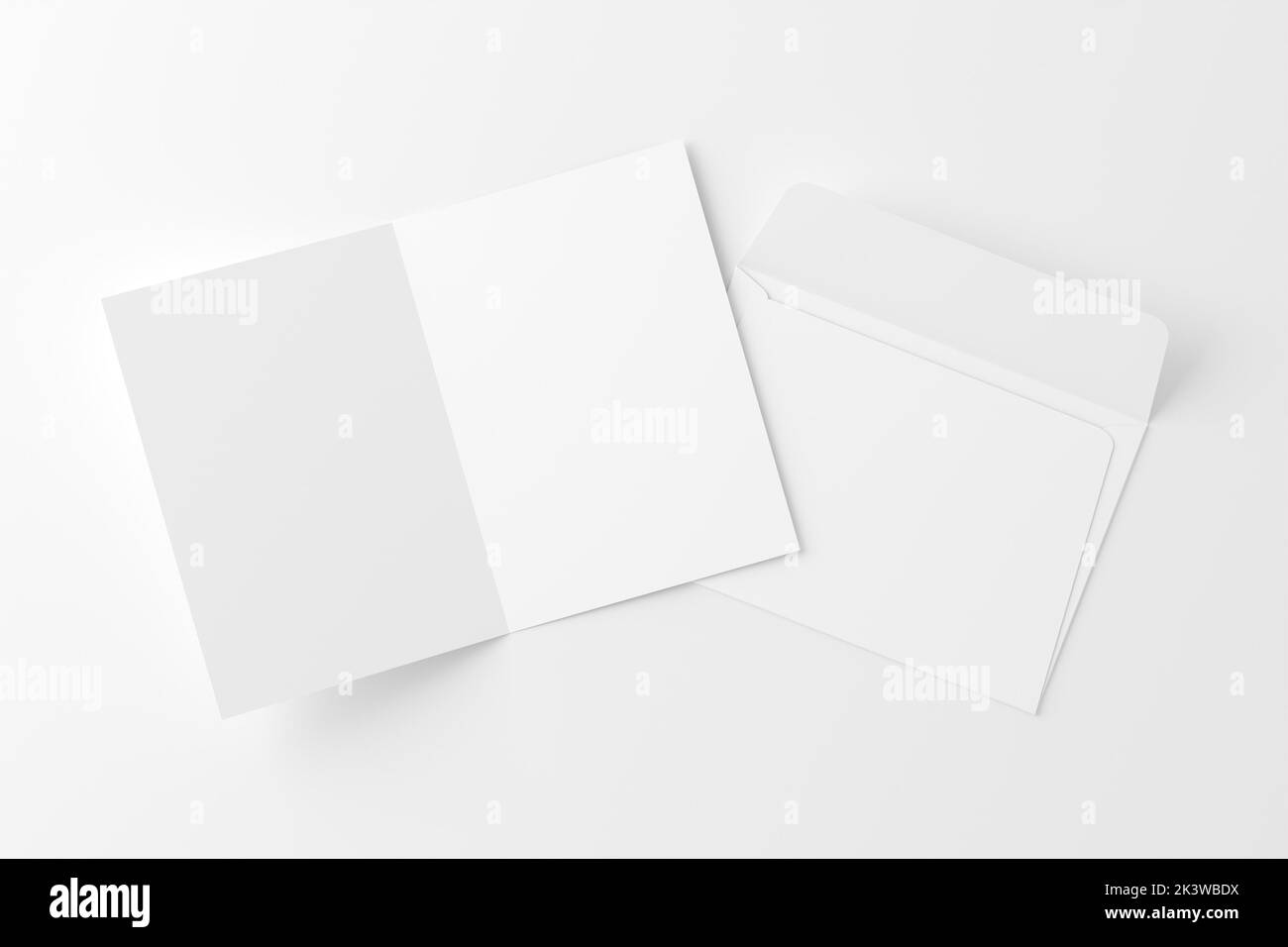 A4 A5 Folded Invitation Card With Envelope 3D Rendering White Blank ...