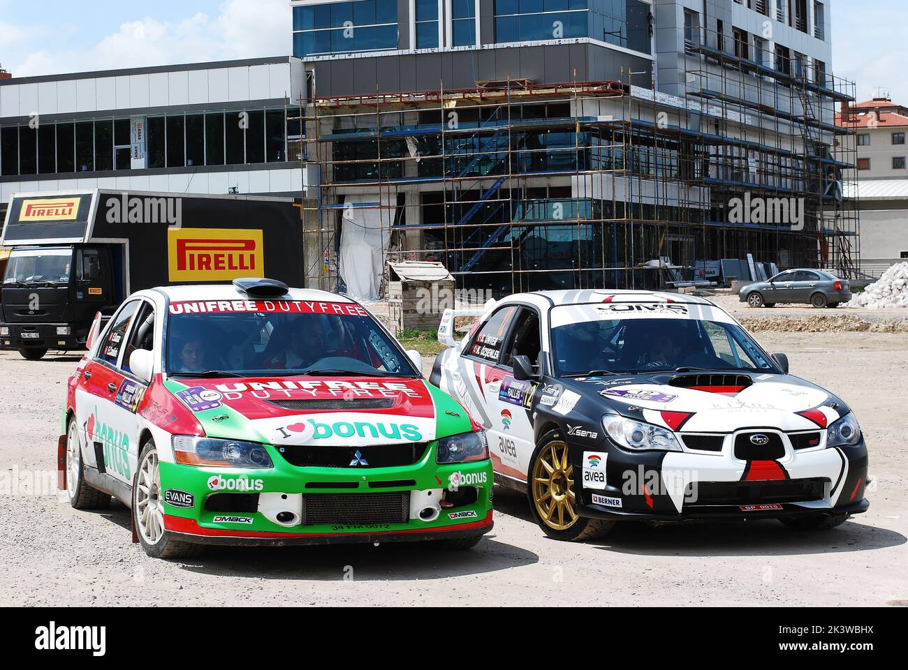 The decorated show racing cars participating at the Eskisehir Rally ...