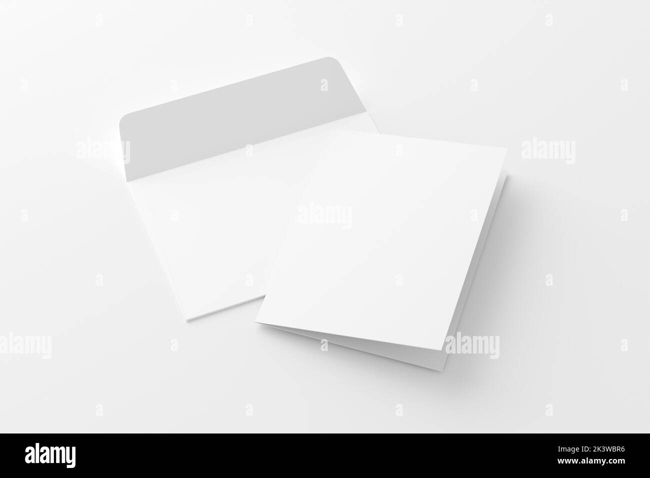 A4 A5 Folded Invitation Card With Envelope 3D Rendering White Blank ...