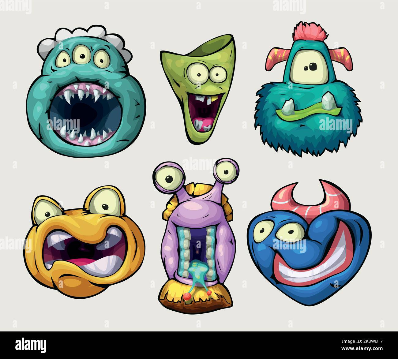 colorful monster faces isolated on white back Stock Vector Image & Art ...