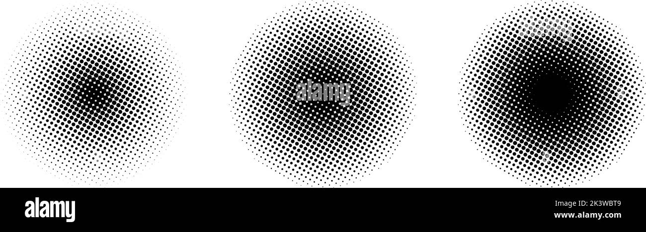 Halftone circle gradient set. Comic style round shapes. Semitone dotted ...