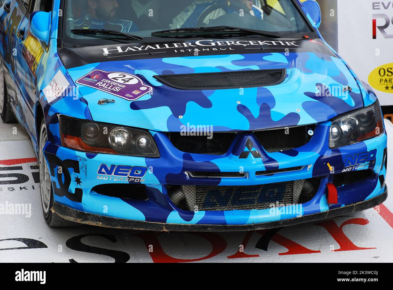 A decorated show racing car participating at the Eskisehir Rally event ...