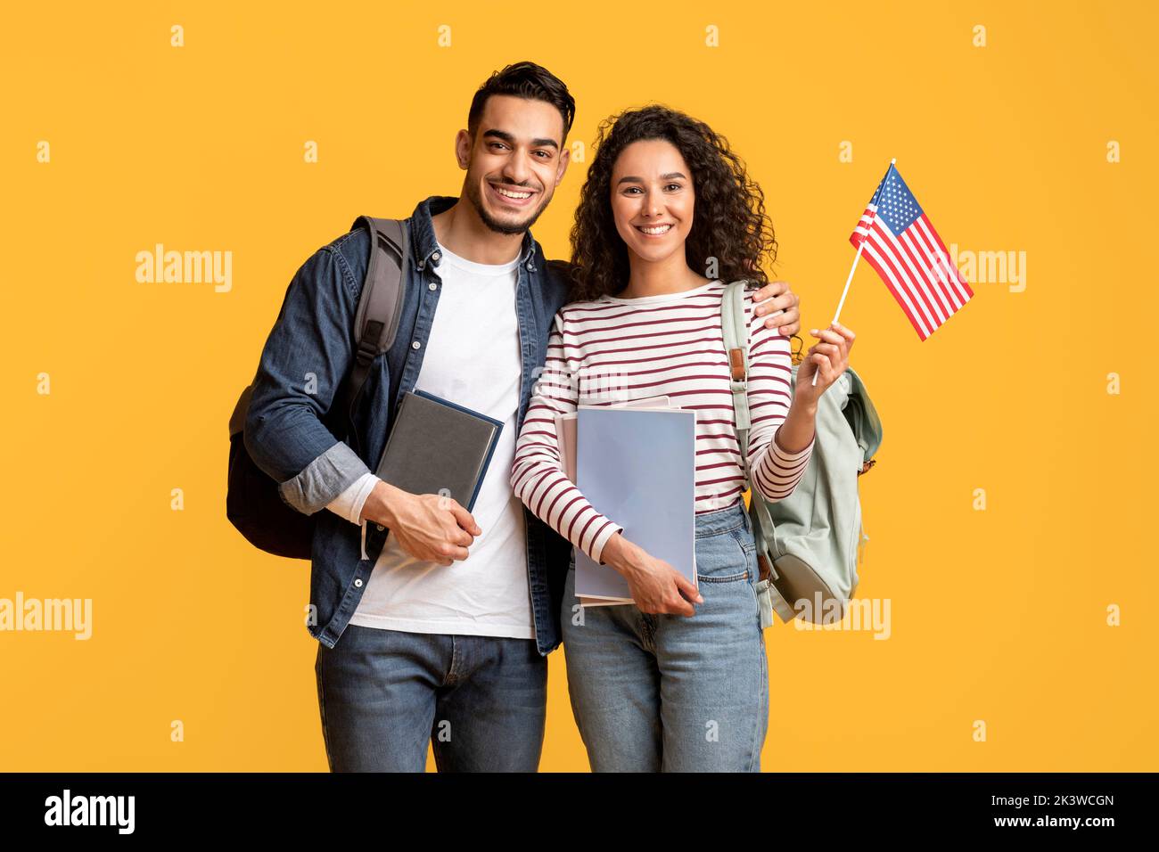 Study Abroad. Smiling Middle Eastern Students Couple Posing With ...