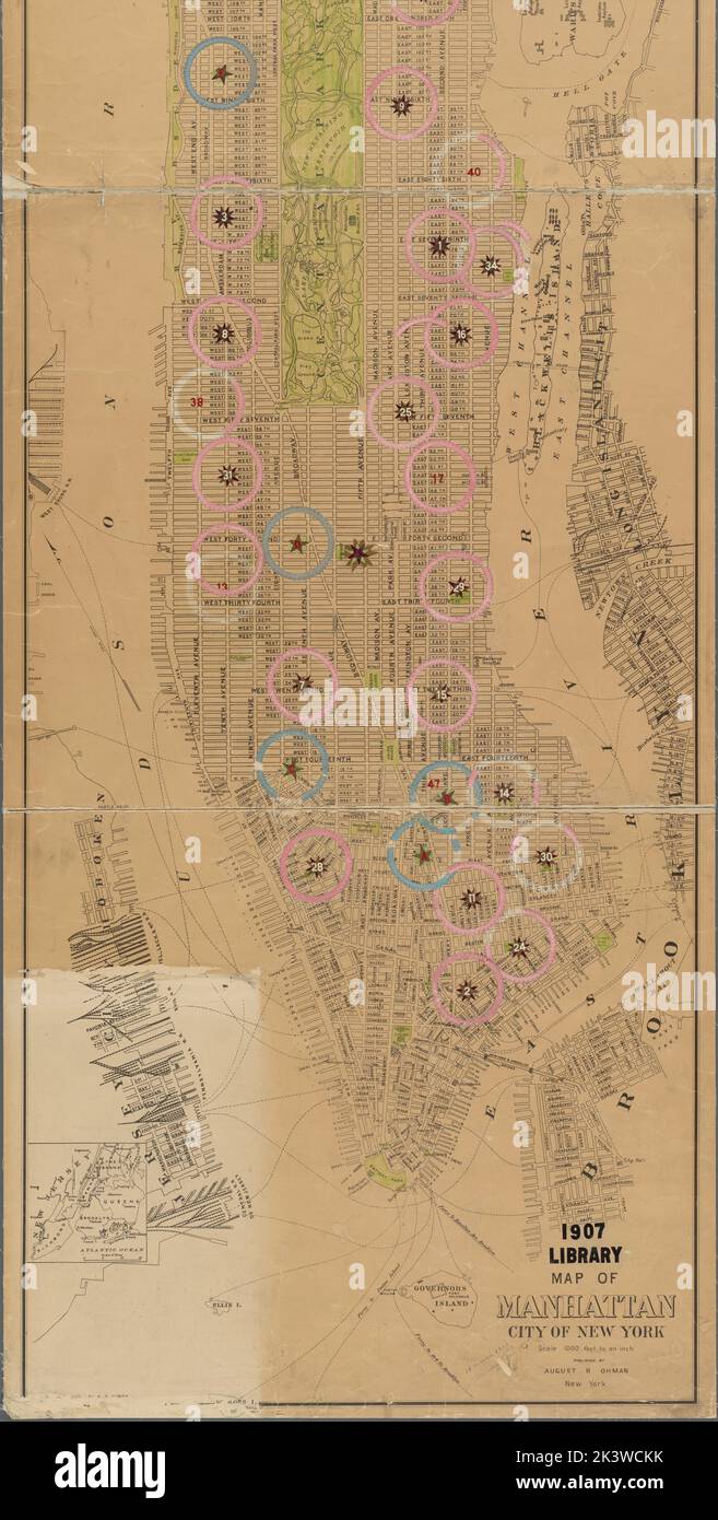 1907 Library map of Manhattan, City of New York Cartographic. Maps ...