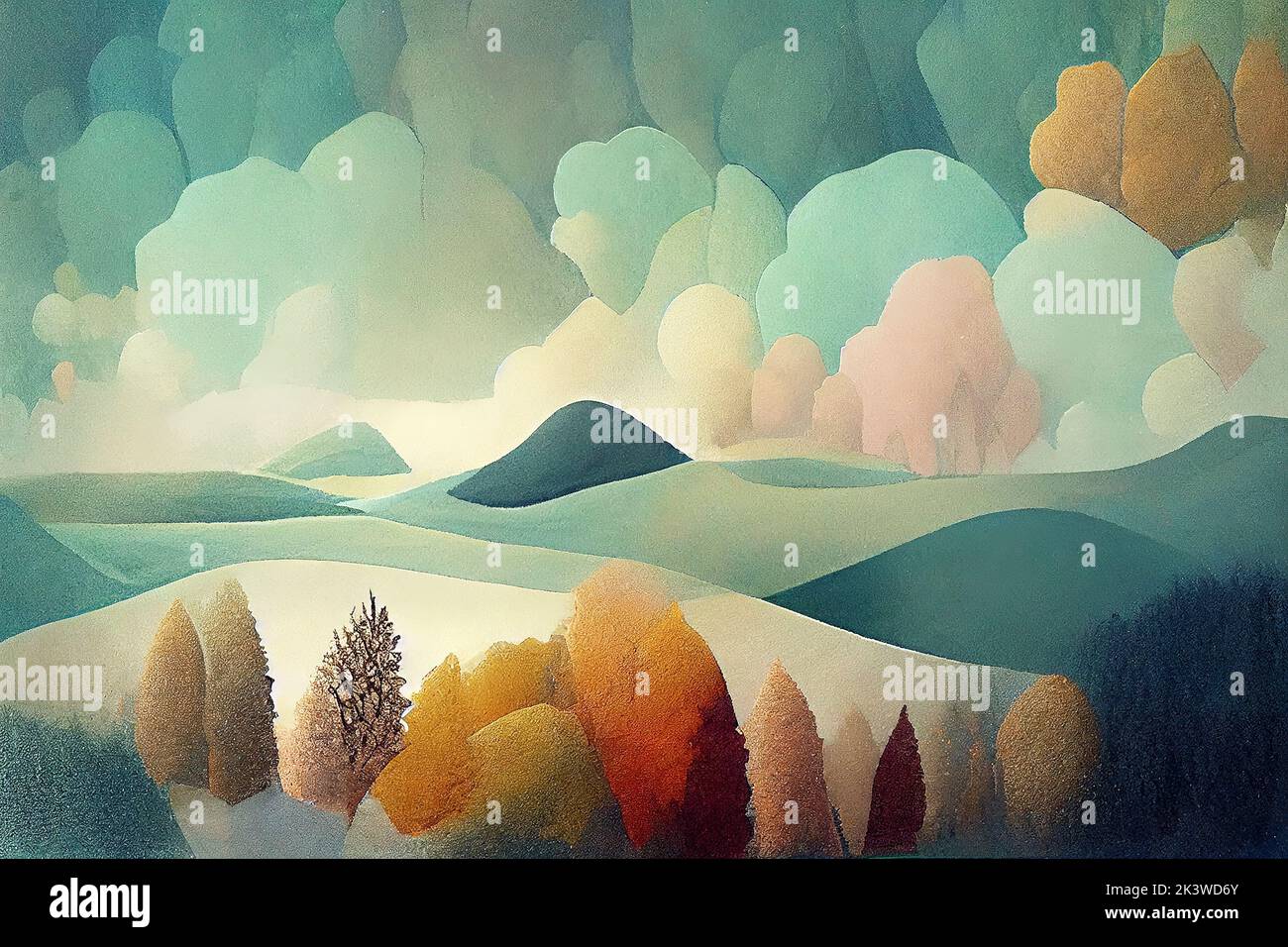 Colored autumn forest. The effect of puffy paint. Artistic effect ...