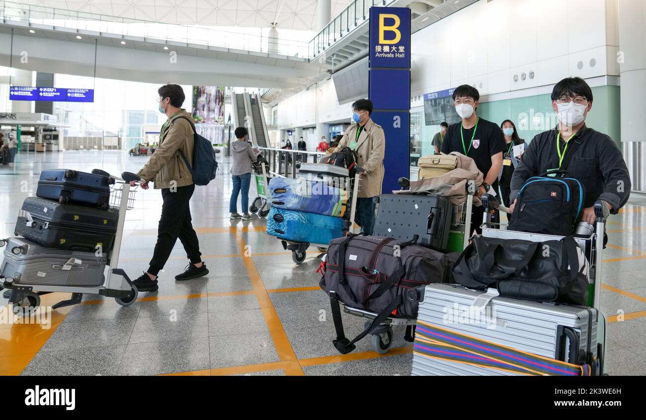 Inbound travellers arrive at the Hong Kong International Airport after ...