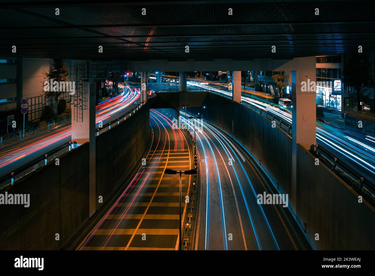 A long exposure of light trails in Shibuya overpass in Tokyo, Japan ...