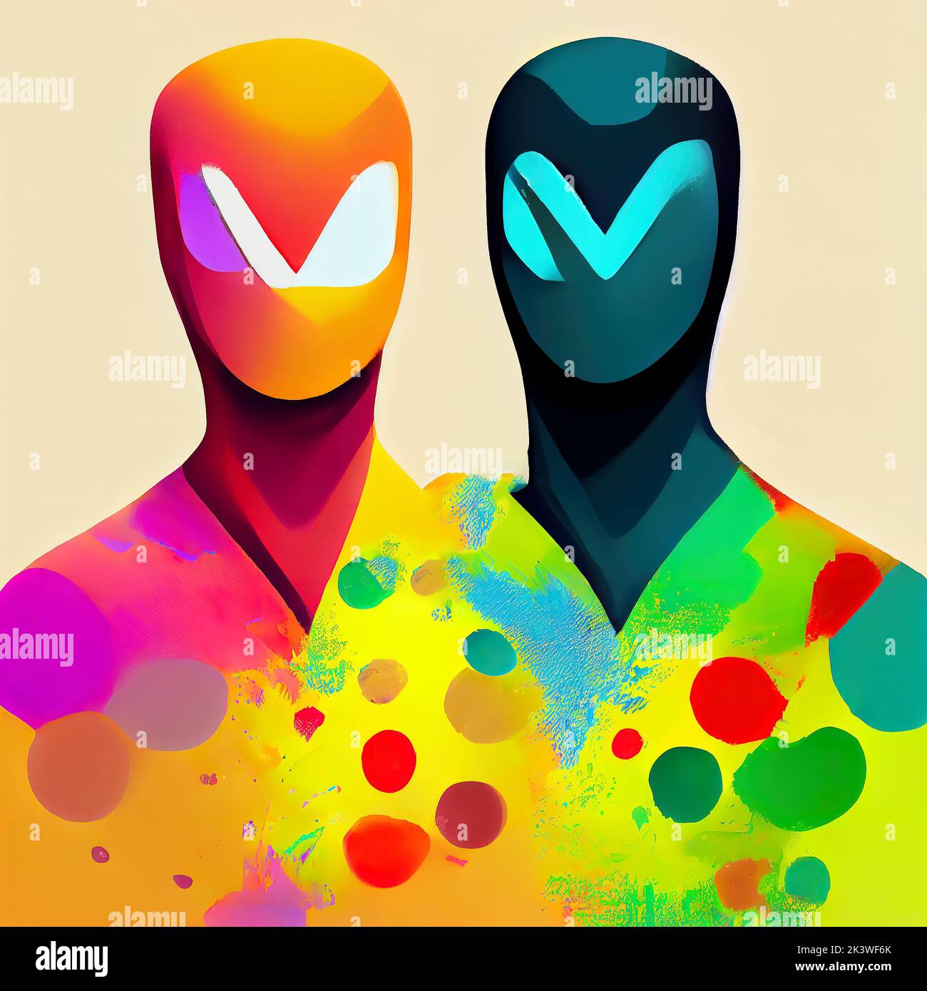 Rainbow painting man. Male figures in rainbow colors. Digital ...