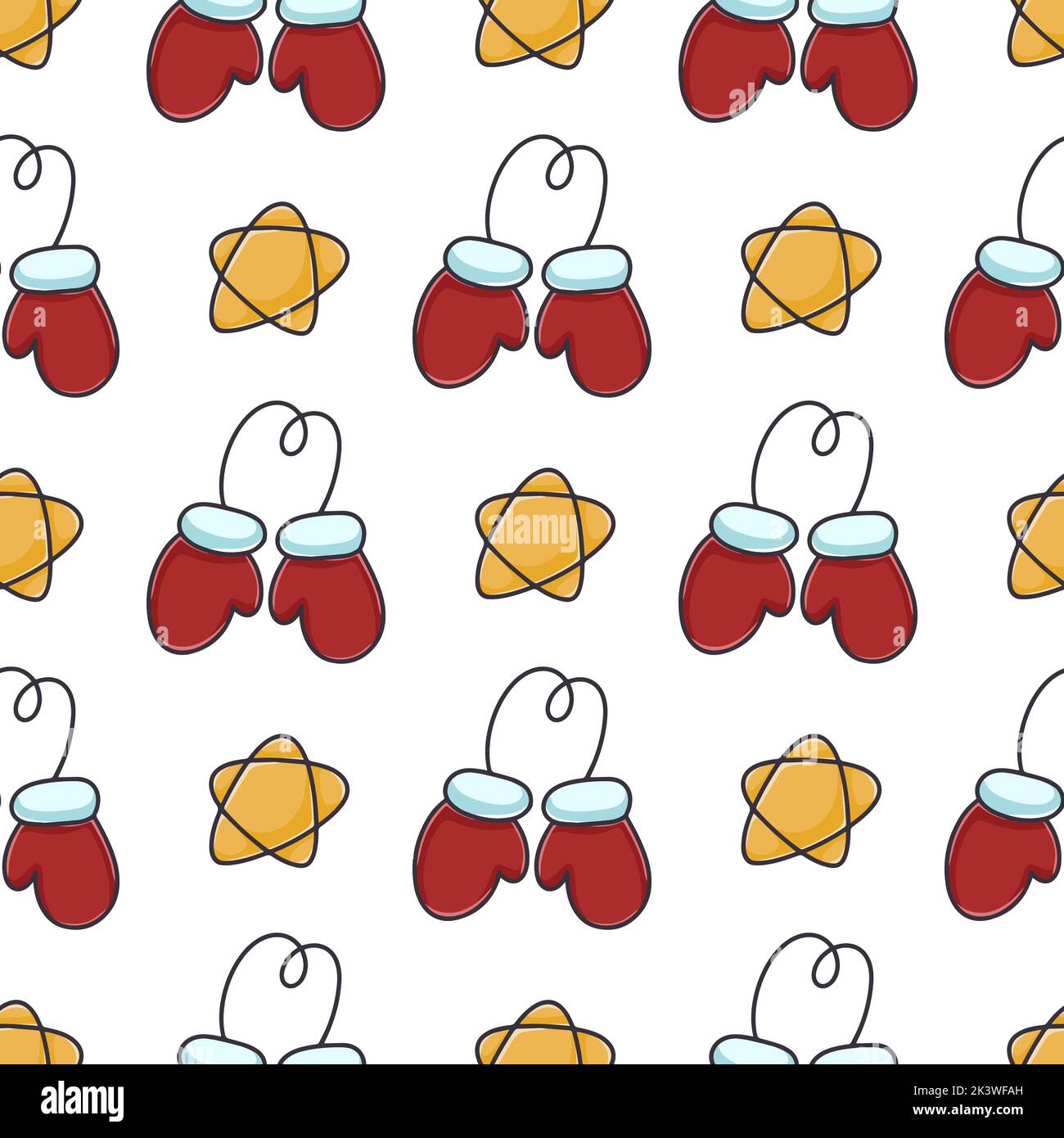 Mittens and stars cartoon seamless pattern. Festive Christmas ...