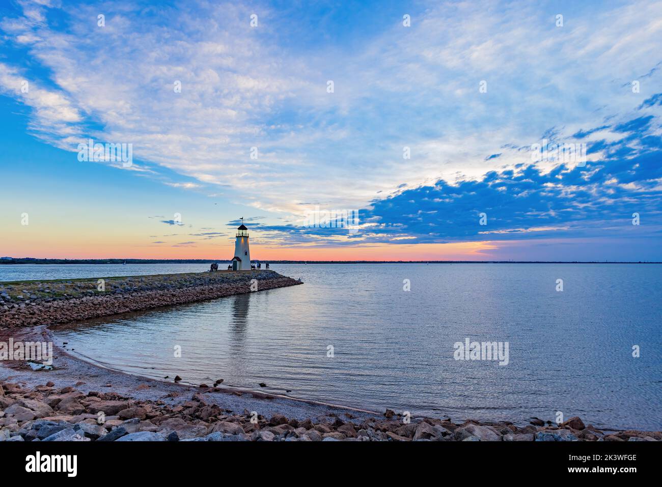 Sunset view of the lighthouse in Lake Hefner at Oklahoma Stock Photo ...