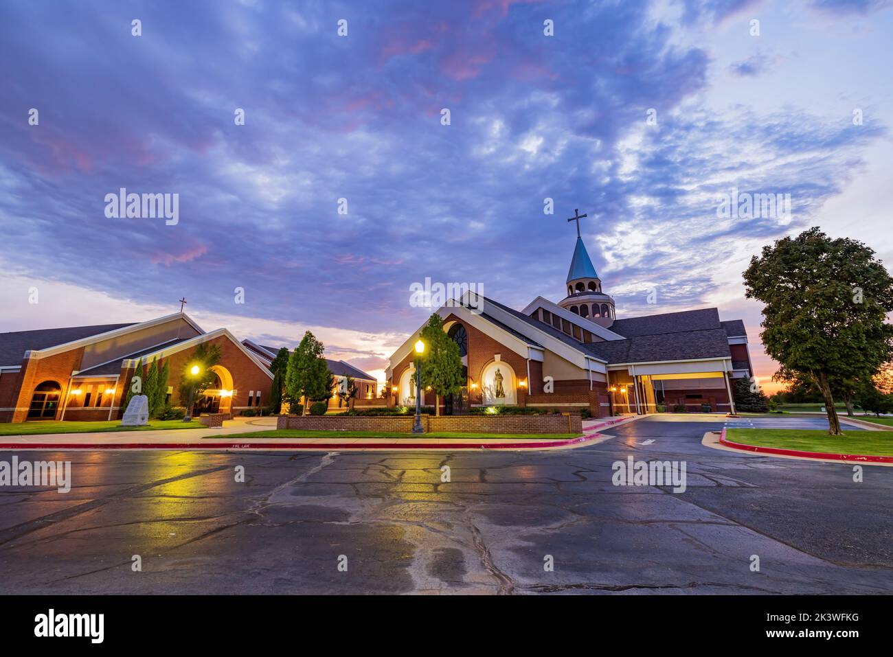 Twilight view of the St Monica Catholic Church at Edmond, Oklahoma ...